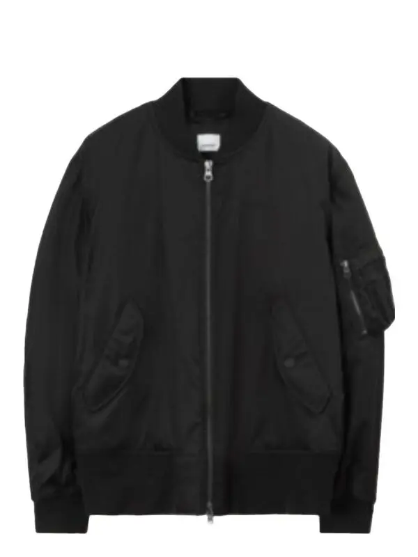 Burberry Checked Crest Zipped Bomber Jacket - Black