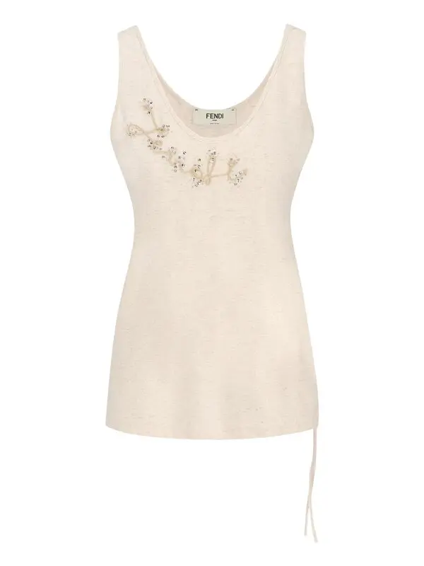 Fendi Logo Detailed Embellished Tank Top - Nude