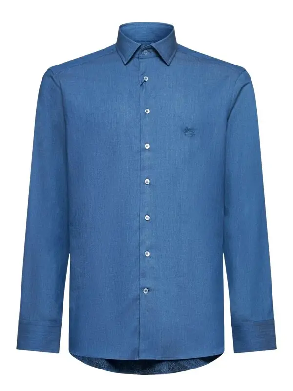 Etro Pegaso Embroidered Long Sleeved Shirt - Blue