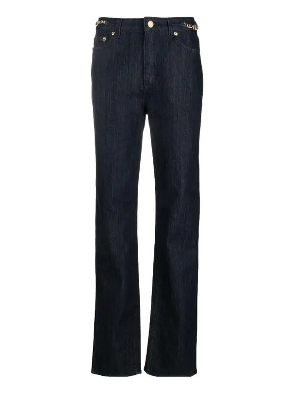 Michael Kors Cropped Straight Leg Jeans With Chain Detail - Black