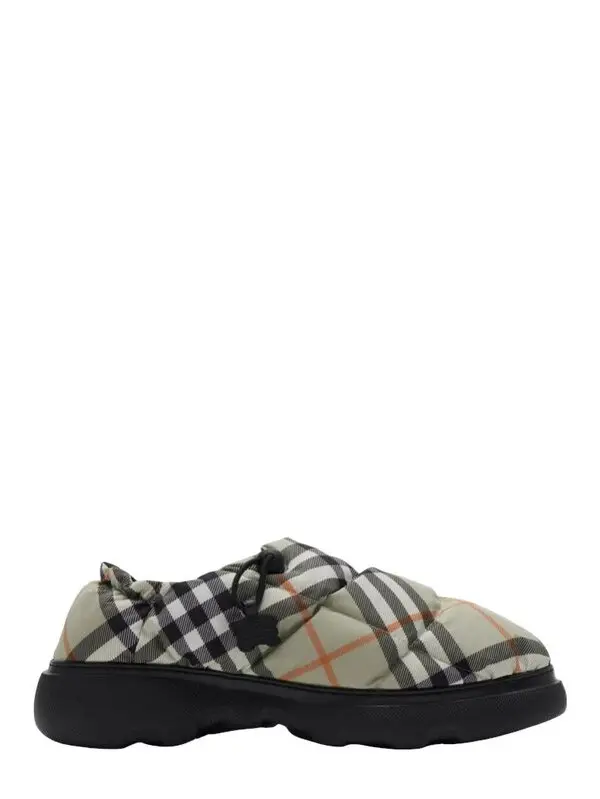 Burberry Check Pattern Drawstring Pillow Mules - Light Sage