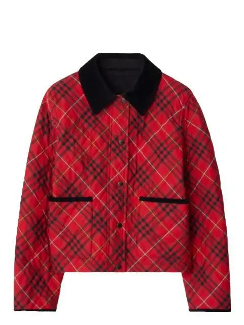 Burberry Checked Quilted Cropped Jacket - Red