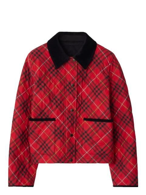 Burberry Checked Quilted Cropped Jacket - Red
