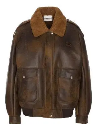Miu Miu Shearling Collar Blouson Jacket - Brown