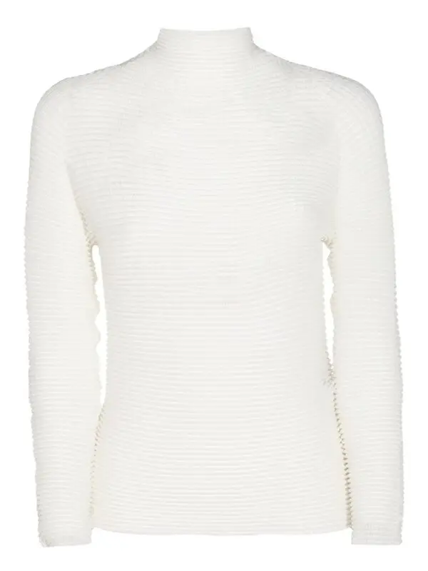 Issey Miyake Pleated High Collar Long Sleeve Top - White