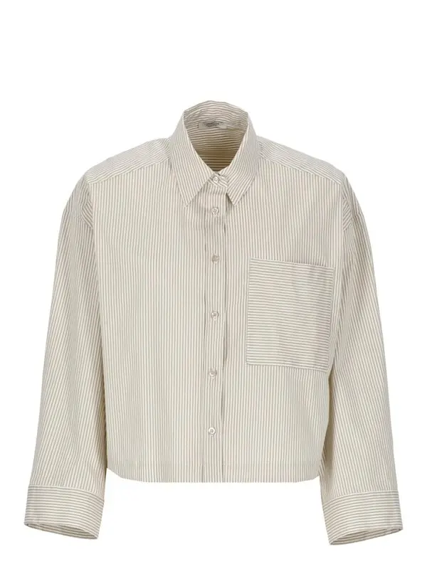 Peserico Cropped Striped Shirt With Classic Collar - Nude