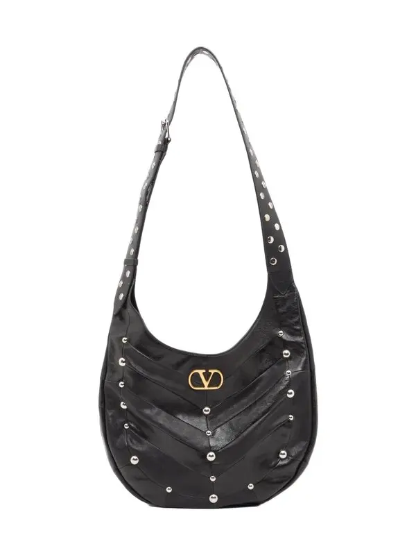 Valentino Garavani Chevron Patterned Hobo Bag With Vlogo Signature - Black