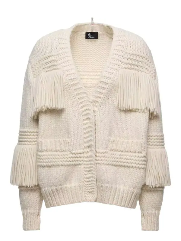 Moncler Fringe-trim V-neck Cardigan - Ivory