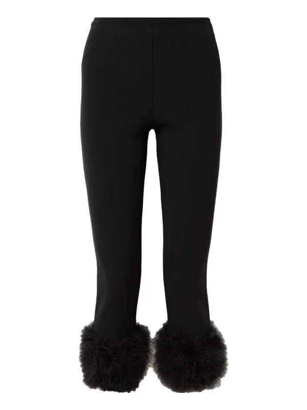 Magda Butrym Feather-trimmed High-waisted Pants - Black