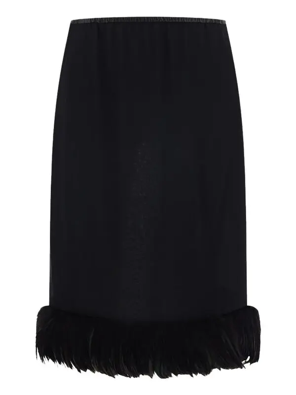 Saint Laurent Long Skirt In Crepe Muslin With Feather Trim - Black