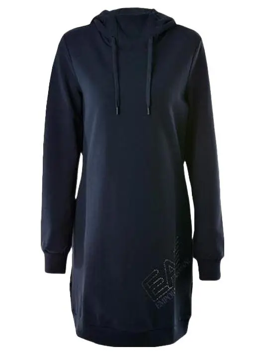 EA7 Embellished Logo Hooded Dress - Black