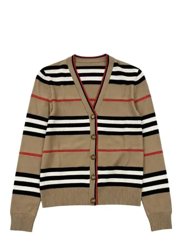 Burberry Striped V-neck Cardigan - Khaki