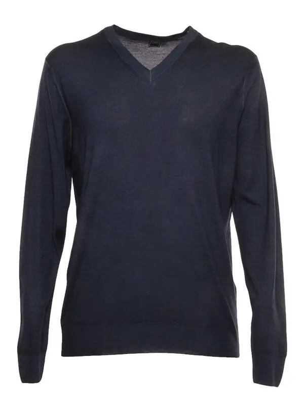 Fedeli Long-sleeved V-neck Knitted Sweater - No