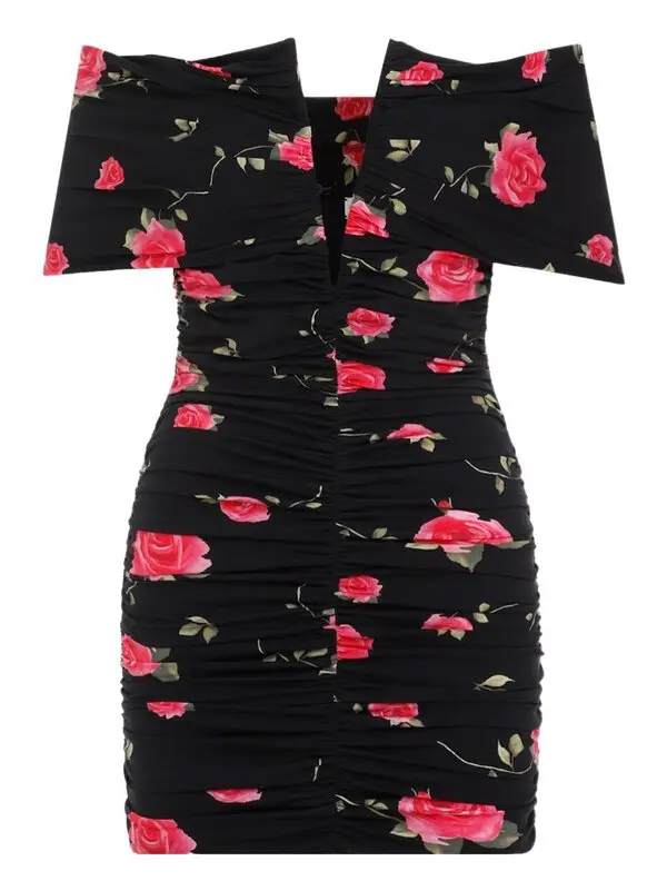Magda Butrym Floral Print Ruched Short Dress - Black