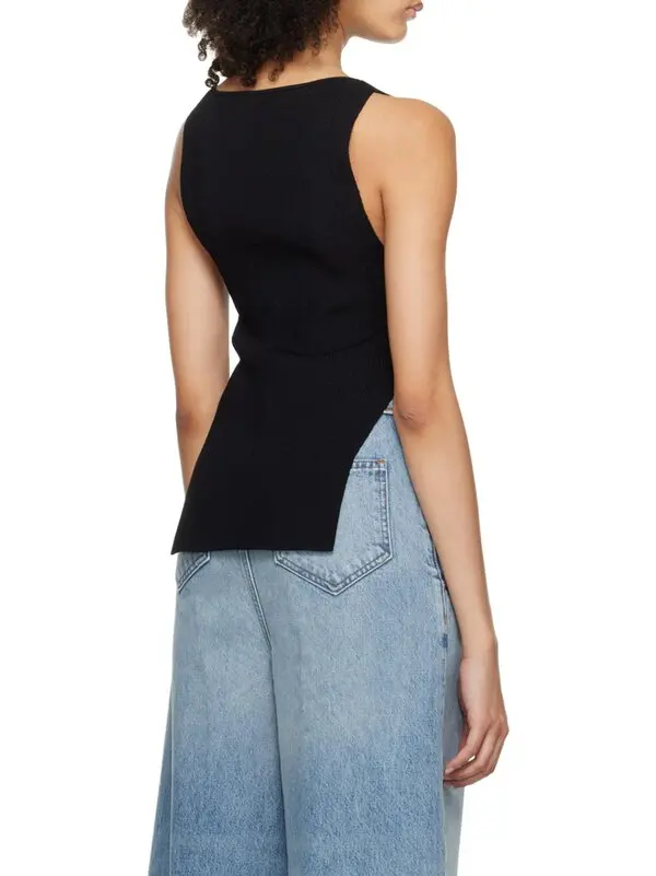Khaite Crewneck Sleeveless Tank Top With Ship-shaped Collar - Black