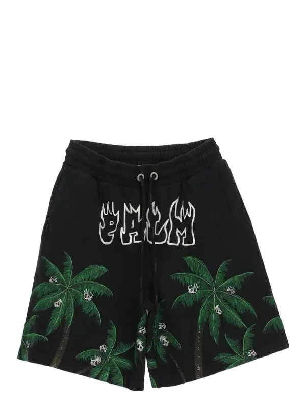 Palm Angels Logo Printed Palm Tree Shorts - Black