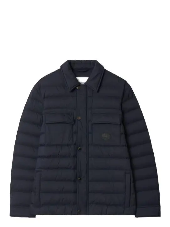 Burberry Quilted Down Jacket With Logo Patch - Navy Blue