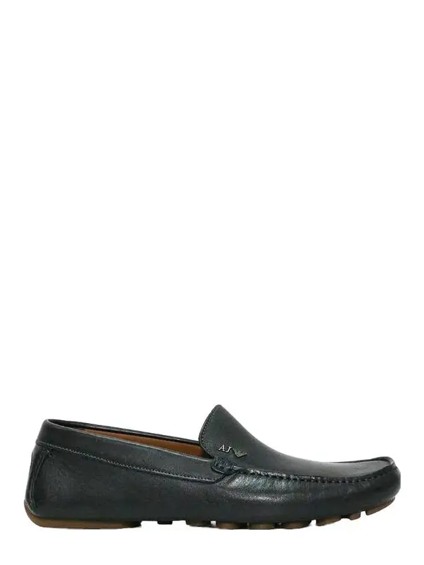 Emporio Armani Leather Slip-on Loafers With Logo Detailing - Black