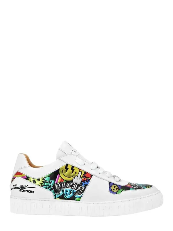 Philipp Plein Leather Low-top Sneakers With Graphic Print - White