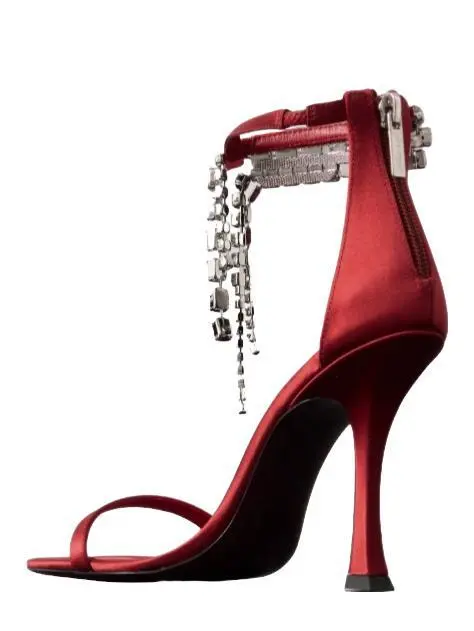 JIMMY CHOO Embellished Satin Sandals - Black
