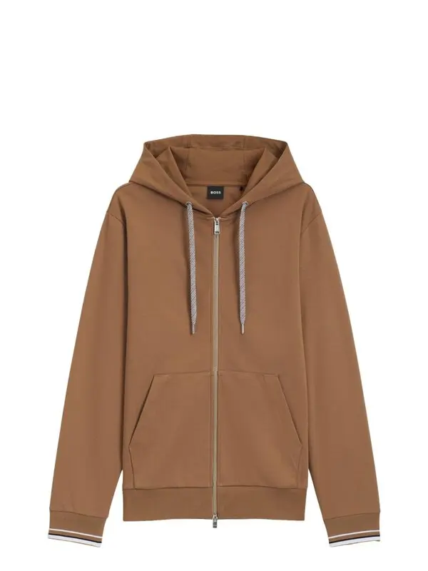 Hugo Boss Zip-fastening Hoodie With Drawstring Hood - Brown