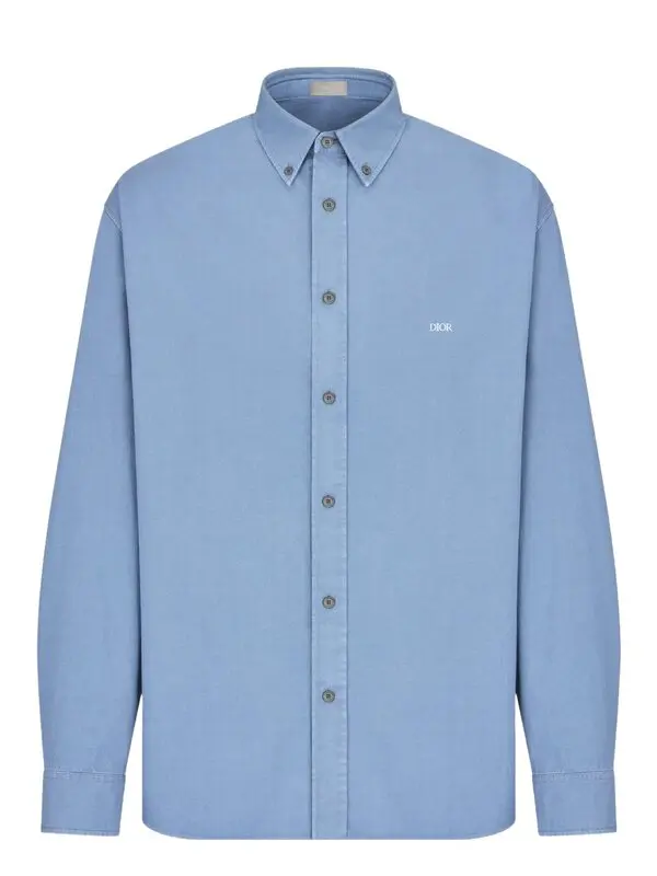 Dior Logo Embroidered Long-sleeved Shirt - Blue
