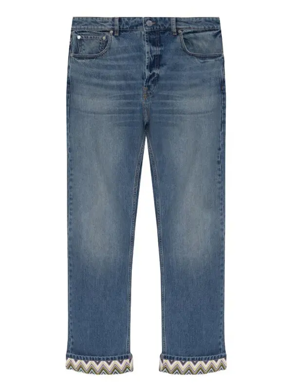 Missoni Straight Leg Jeans With Sawtooth Pattern Cuff - Blue