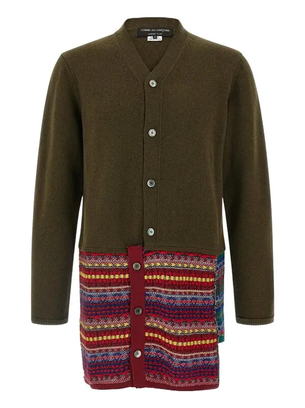 Comme Des Garçons Asymmetrical Jacquard Knit Cardigan - Green