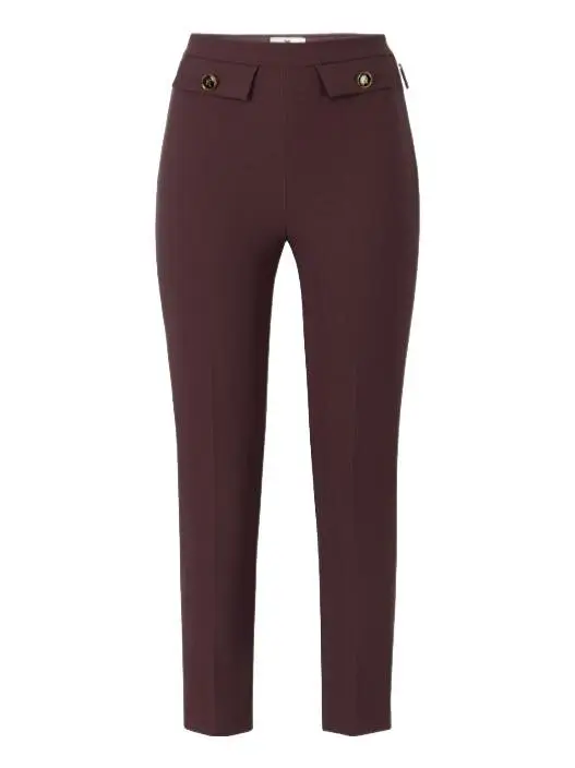 Elisabetta Franchi Double-crepe Zip Trousers With Enamelled Logo Buttons - Merlot
