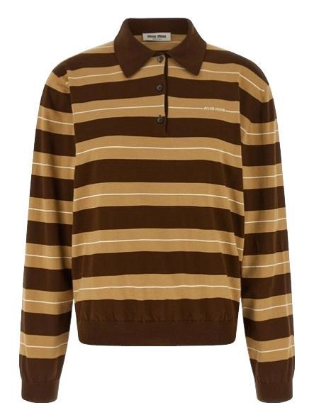 Miu Miu Long-sleeved Knitted Striped Polo Shirt - No