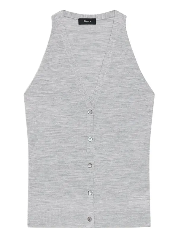 Theory Wool Knitted Vest With Mother-of-pearl Buttons - Frosted Grey Heather