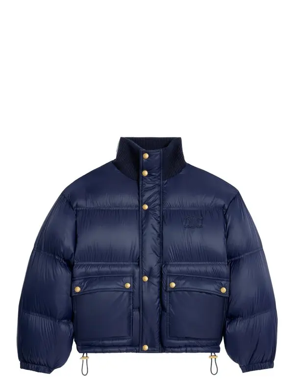 Celine Puffer Jacket In Light Nylon With High Collar And Triomphe Snaps - Blue
