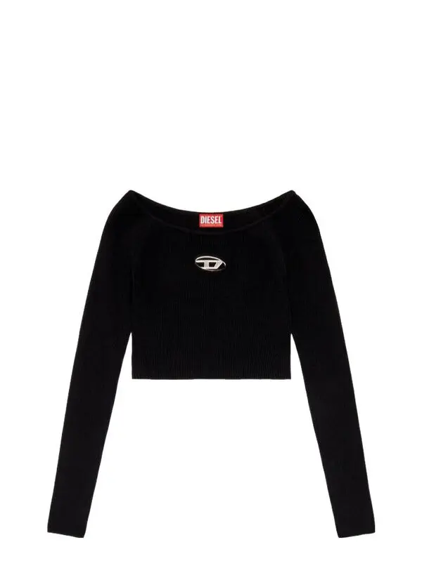 DIESEL® Ribbed Knit Off-the-shoulder Top With Embellished Detail - Black