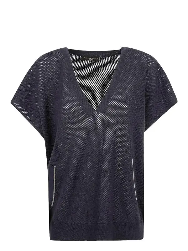 Fabiana Filippi V-neck Openwork Short Sleeve Top - Black