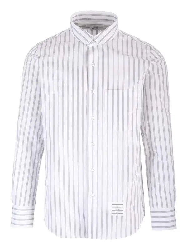 Thom Browne Striped Long-sleeved Buttoned Shirt - Medium Gray