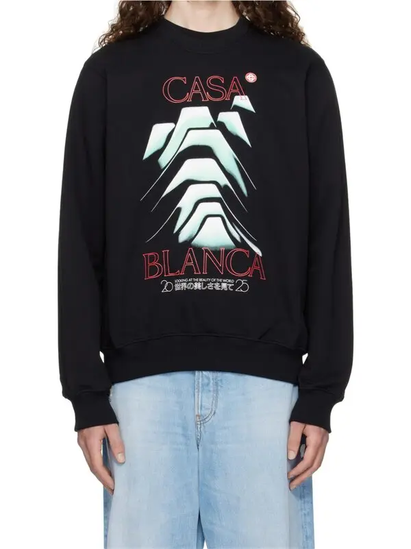 Casablanca Graphic Print Long Sleeve Sweatshirt - Black