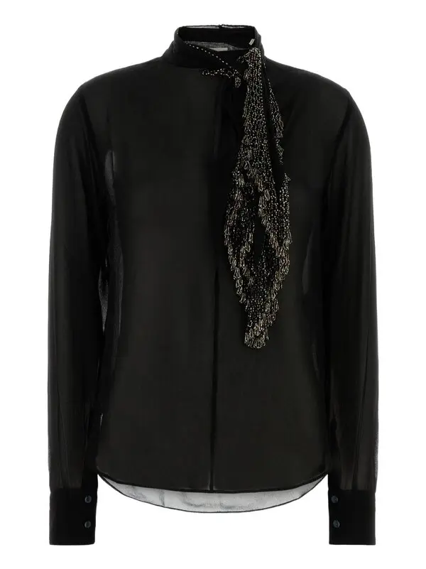 Isabel Marant Étoile Elaura Satin Pussy Bow Blouse - Black