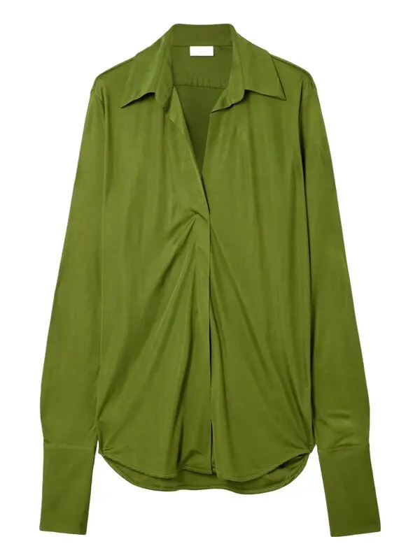 Dries Van Noten Satin-jersey Collared Shirt - Green