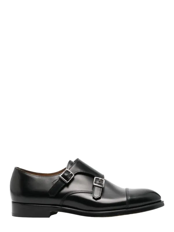 DOUCAL'S Almond Toe Monk Strap Shoes - Black