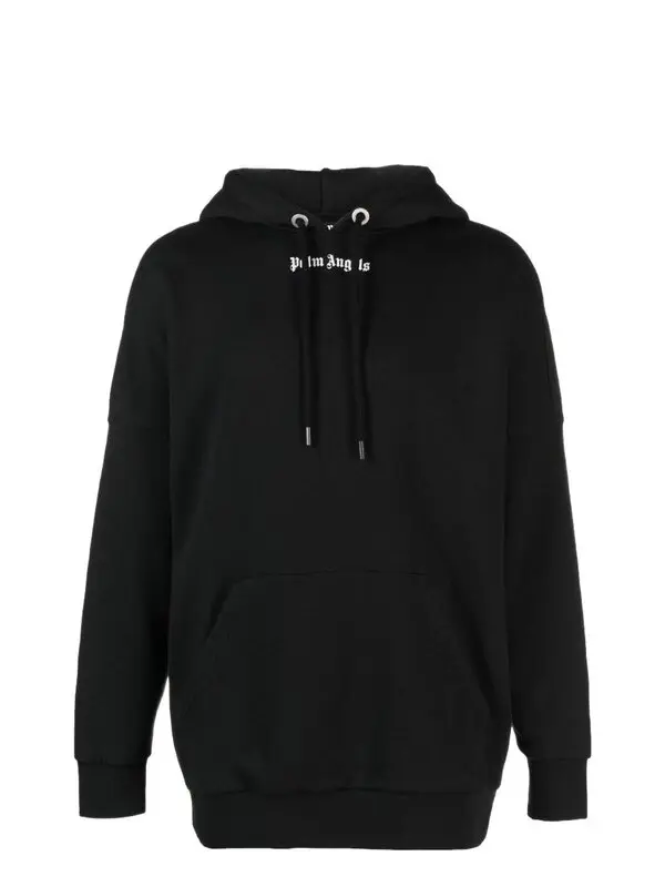 Palm Angels Logo Printed Drawstring Hoodie - Black