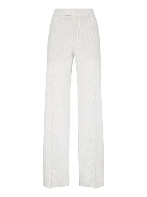 Brunello Cucinelli Pinstriped Linen-blend Wide-leg Trousers - White