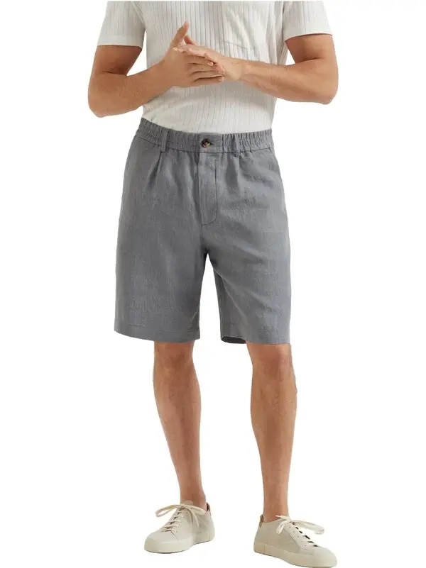 Brunello Cucinelli Linen Pleated Shorts - Gray