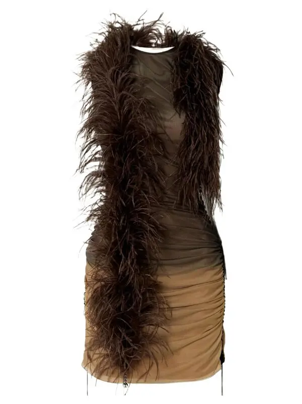 16Arlington Antares Feather-trimmed Mini Dress - Black