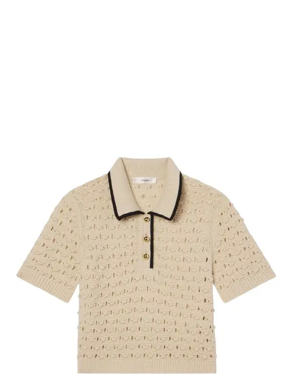 FRAME Short-sleeved Knitted Polo Shirt With Gold-tone Buttons - Nude