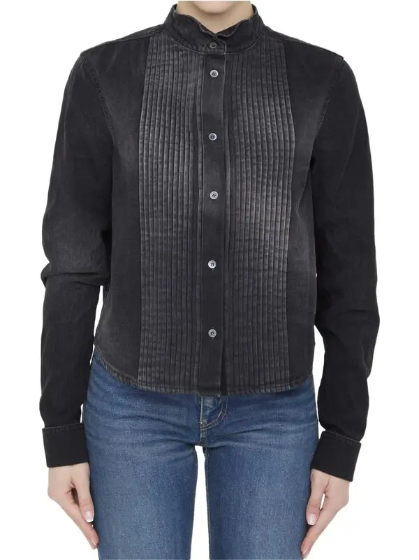 Loewe Pleated Band Collar Shirt - Black