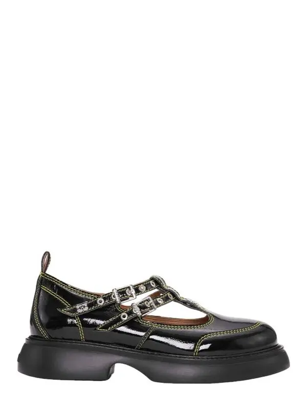 GANNI Eco Leather Mary Jane Loafers With Buckle Detailing - Black/yellow