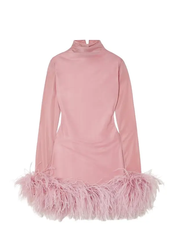 16Arlington Luna Feather-trim Draped Minidress - Pink