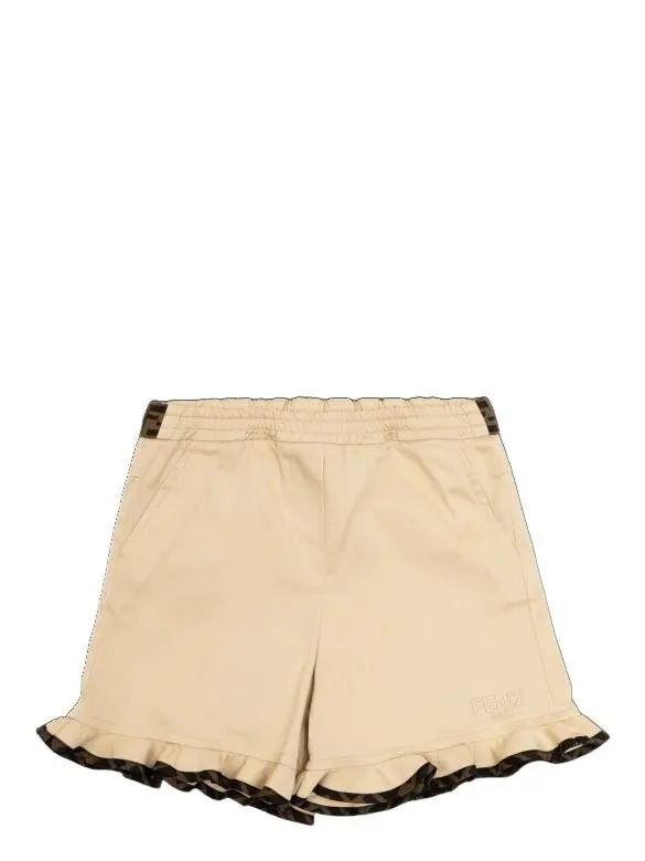 Fendi Logo-embroidered Ruffle Shorts - Nude