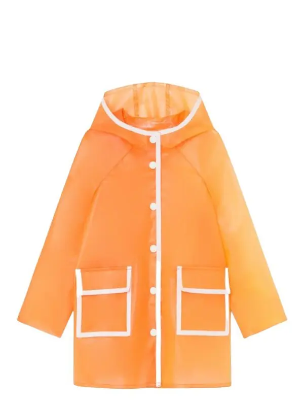 Bonpoint Hooded Button-up Jacket With Trim - Orange