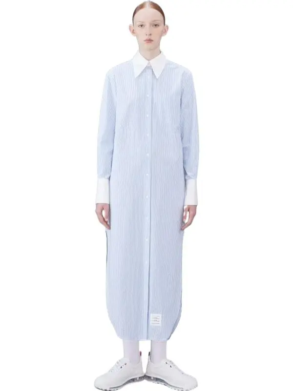 Thom Browne Striped Silk Shirt Dress - Blue